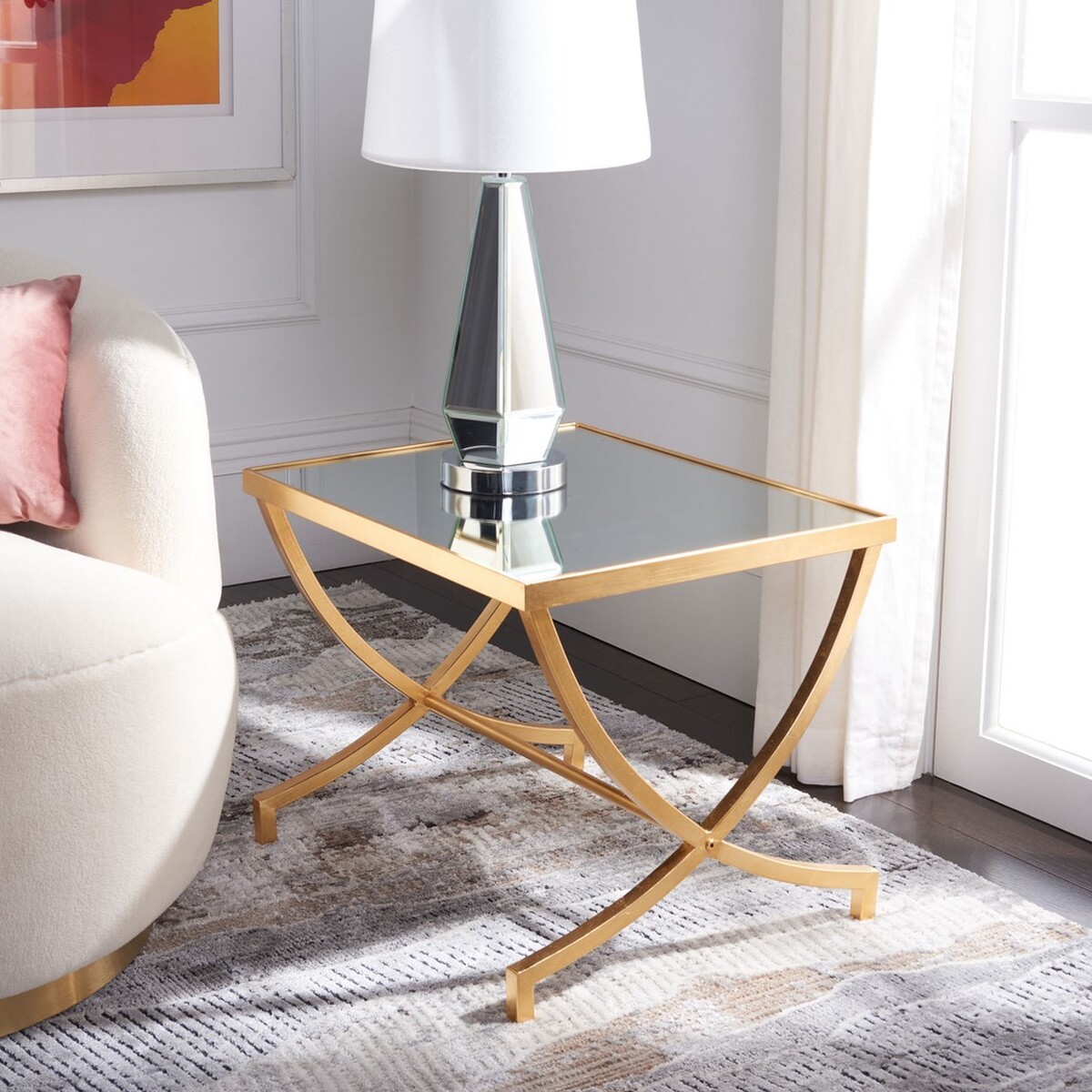 Maureen Glass Top Gold Leaf Accent Table | Yolo & Co